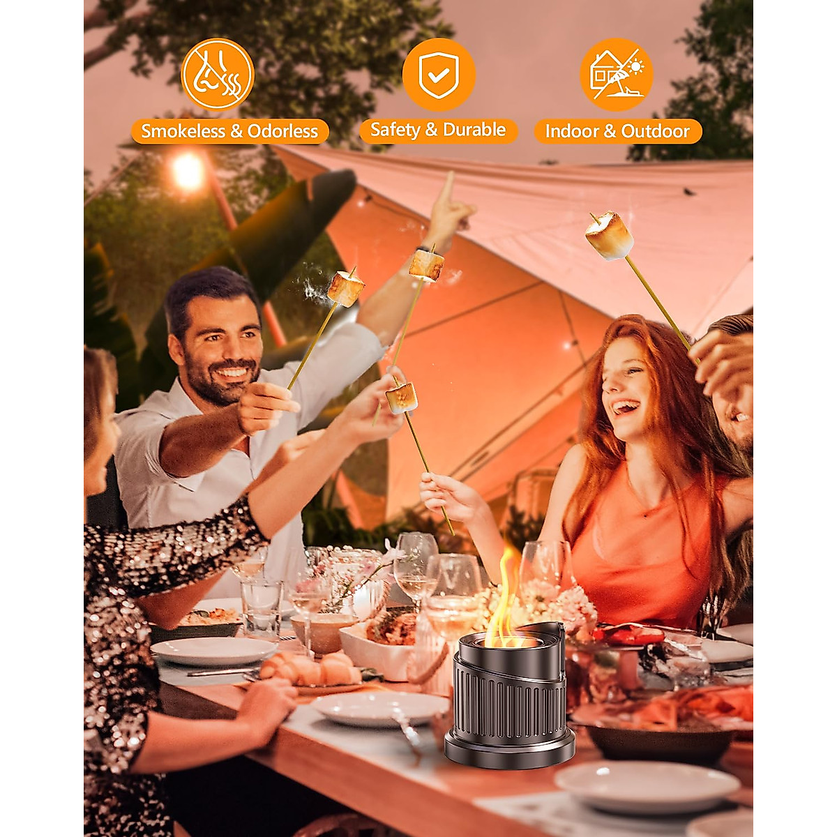 Trushome Tabletop Fire Pit - High Heat-Resistant Ceramic Firepit with Fire Extinguisher, Double Layer Smokeless Firepit, Ideal for Valentine's Day, Birthdays, White Elephant Gifts