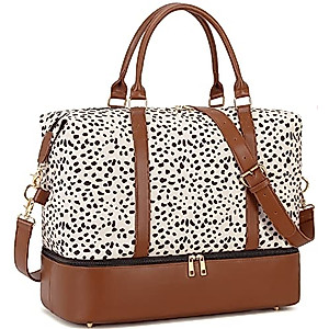 Womens Travel Weekender Bag Carry on Overnight Bag Canvas Luggage Shoulder Duffel Beach Tote Bag with Shoe Compartment