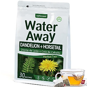 Herbmood Water Away Tea Bags for Edema Relief, Te de Diente de Leon y Cola de Caballo, Diuretico Natural para Desinflamar Retencion de Liquidos y Inflamacion, Horsetail for Lymphatic Drainage. 30 bags