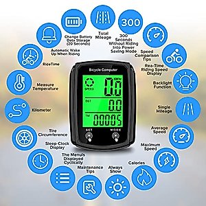 Hilceriy Bike Computer and Bicycle Odometer Wired KM/H Bike Speedometer with Automatic Wake-Up Cycling Speed Tracker LCD Display & Single Mileage & Multi-Functions & Calories Statistics