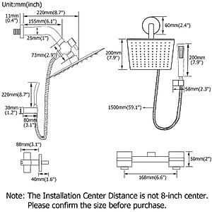 FSCEPIXI 2 Handles Shower Faucet Set,Rain Shower Head with Handheld Shower Combo Set,Dual 2 in 1 Shower System,Wall Mounted,Matte Black