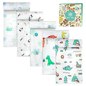 Koo-dib Muslin Swaddle Blanket for Baby Swaddles Sack 0-3 Months Neutral Receiving Baby Blankets for Boy and Girl Set of 5 Infant Newborn Swaddle Sleepsack Blankets Wrap 30x30 Inches