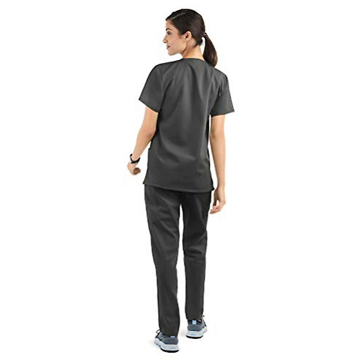 Strictly Scrubs Women’s Scrub Set – Includes V-Neck Top and Elastic Pant (Medium, Pewter)