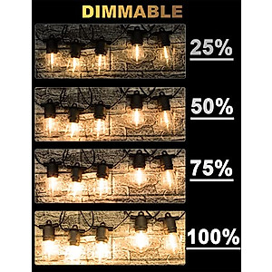 Classhine 50FT USB & Solar Chargeable Outdoor String Lights Dimmable with Remote, Waterproof Patio Deck Lights 15+2 LED Large Bulbs Warm White Shatterproof Replaceable Café Yard Porch Decor