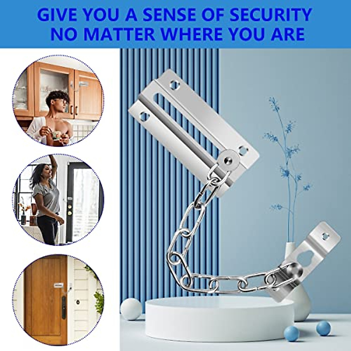 Door Chain Lock, 2 Pack Stainless Steel Chain Locks with 12 Screws, Sliver Security Thickened Chain Guard with Lock for Inside Door Kids Home Safety