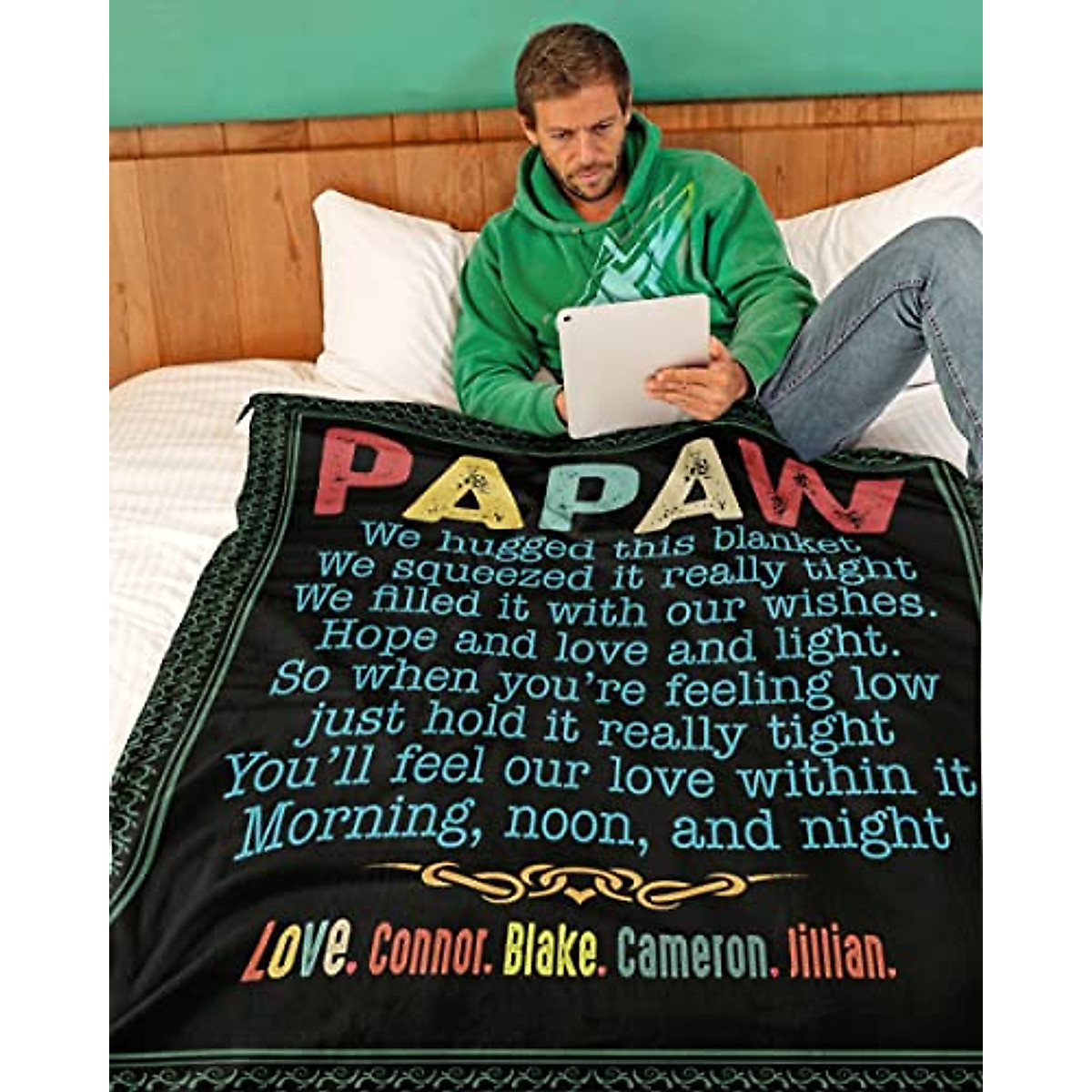 Personalized Papaw Christmas Blanket, Customized Xmas Papaw Gifts, for Papaw, Custom Papaw Papa Poppop Father Papaww Pawpaw Blanket with Children Name.
