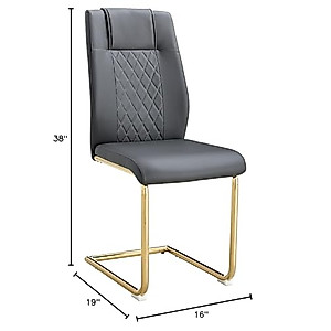 Gecheer Modern Dining Chairs, Dining Room Chairs, and Golden Leg Cushioned Chairs Artificial Leather, Suitable for Kitchens, Living Rrooms, Bedrooms, and Offices 4 Pieces Gray + PU Leather 2027A