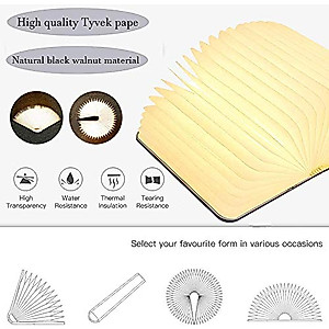 MWrouqfur Wooden Book Light, Novelty Folding Book Lamp, Folding Night Light, USB Rechargeable Wooden Table Lamp, Magnetic Design - Creative Gift Home Office Decor for Family Girlfriend