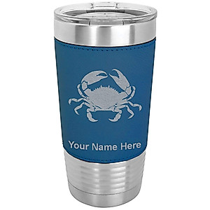 LaserGram 20oz Vacuum Insulated Tumbler Mug, Crab, Personalized Engraving Included (Faux Leather, Blue)