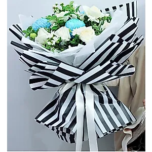 20 Pcs Striped Flower Wrapping Paper,Waterproof Valentine's Day Bouquet Wrapping Paper 23x23 Inch,Used for DIY Crafts, Gift Packaging, Flower Shop Bouquet Packaging (Black)