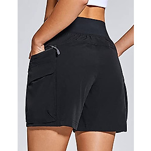 ZUTY Women's 6" Hiking Cargo Shorts Quick Dry Water Resistant Lightweight with Zipper Pockets UPF 50+ for Women Golf Athletic Black L