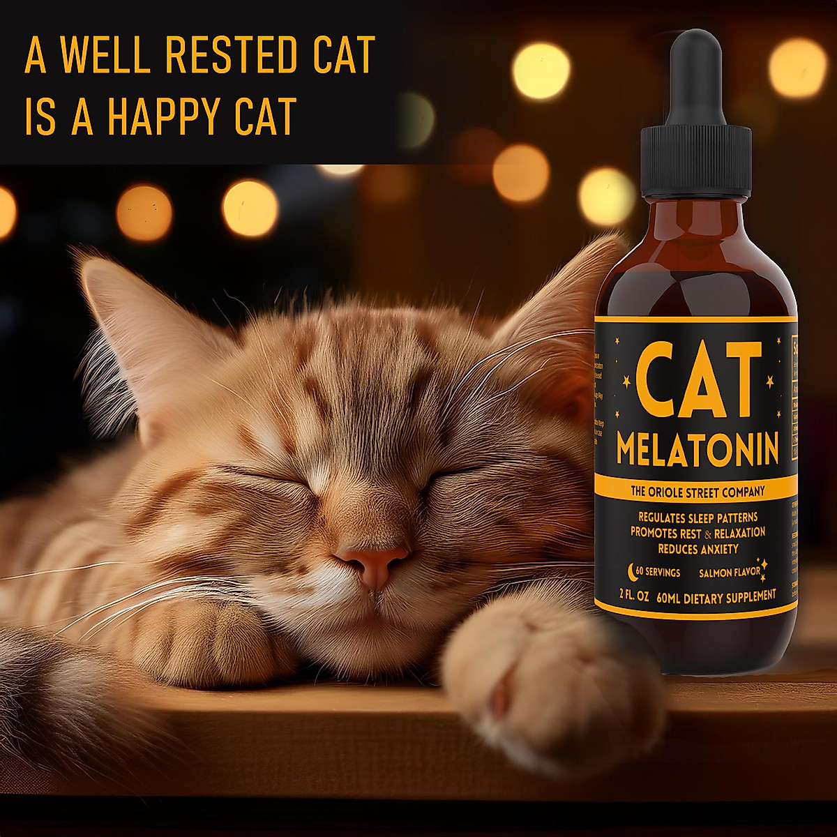 Cat Melatonin Drops 60ml Salmon Flavor, Melatonin for Cats to Sleep, Cat Calming Treats, Cat Calming Products, Cat Sleep Aid, Cat Anxiety Relief, Cat Travel Anxiety Relief for Cats