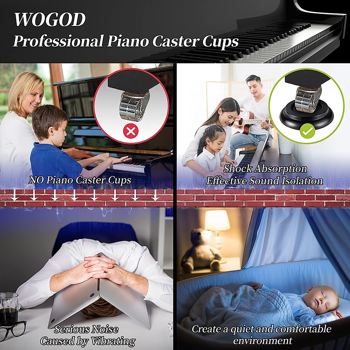 Piano Caster Cups Leg Floor Protectors WOGOD Upright Piano Caster Cups Felt Bottom Leg Pads for Wood Floor Furniture …