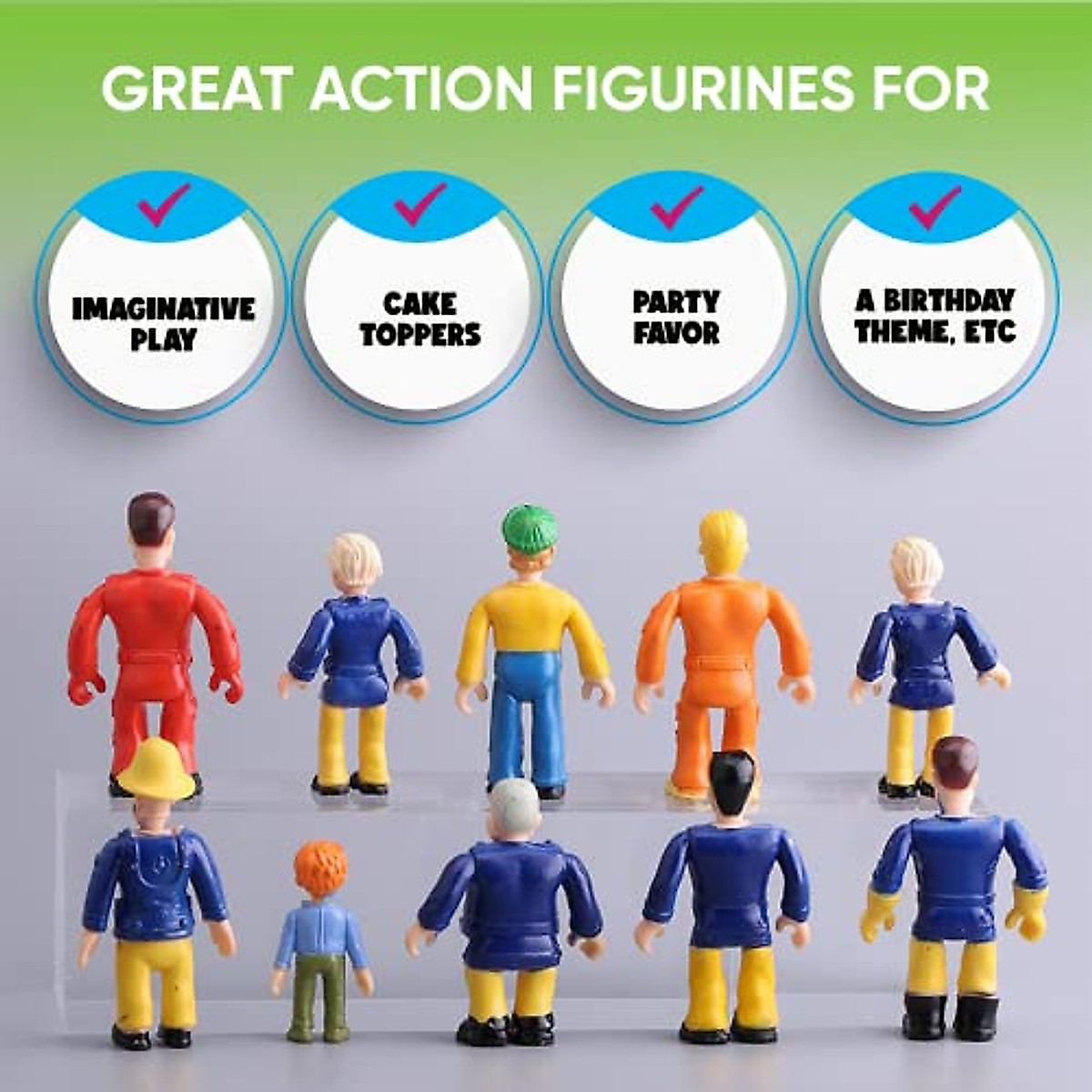 FUNERICA 10-Set Toy Figures of Fireman and Family People for Kids, Children, Toddlers, Boys and Girls Pretend Play. Firemen, Action Party Supplies Figurines