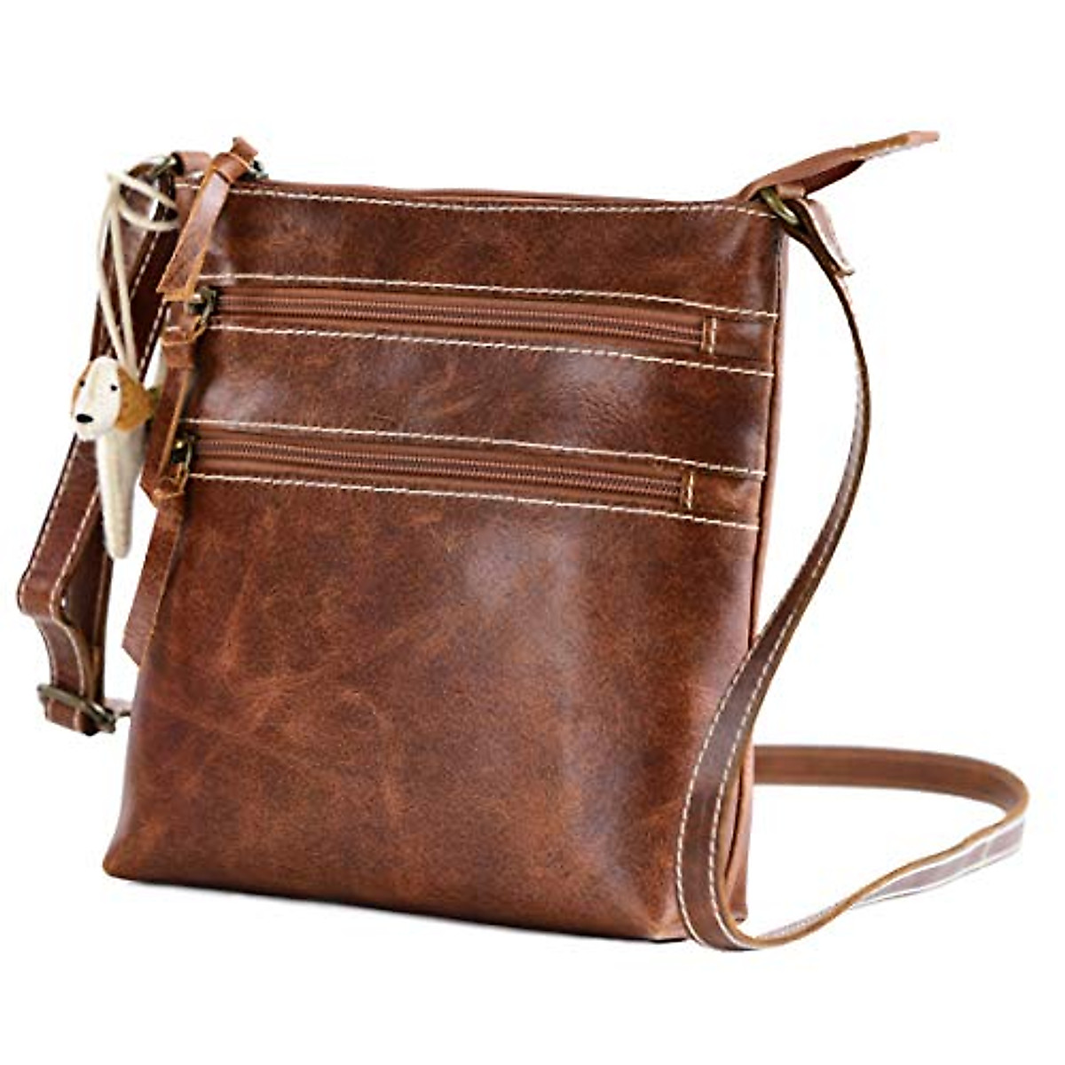 Hide N Craft Stylish Full Grain Real Leather Crossbody Bag For Women Crossover Purse, Long Shoulder, with Adjustable Strap, 2 Front and Internal Pocket, Girls Handbag (8.5x2x9 inches) – Brown
