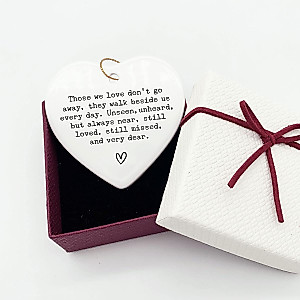 Those We Love Don't Go Away, Sympathy, Memorial Gift, Heart Ornament, Memorial Keepsake, Memorial Quote Decor, 3 inch Flat Heart Ceramic with Gift Box (Those We Love Don't Go Away)