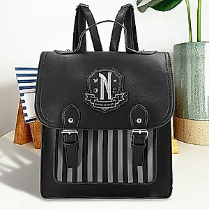 MARINASUKA Backpacks for Boys Girls Kawaii School Backpacks Black Faux Leather Bag Nevermore Academy Back to school Schoolbag Halloween Cosplay Gifts for Teens