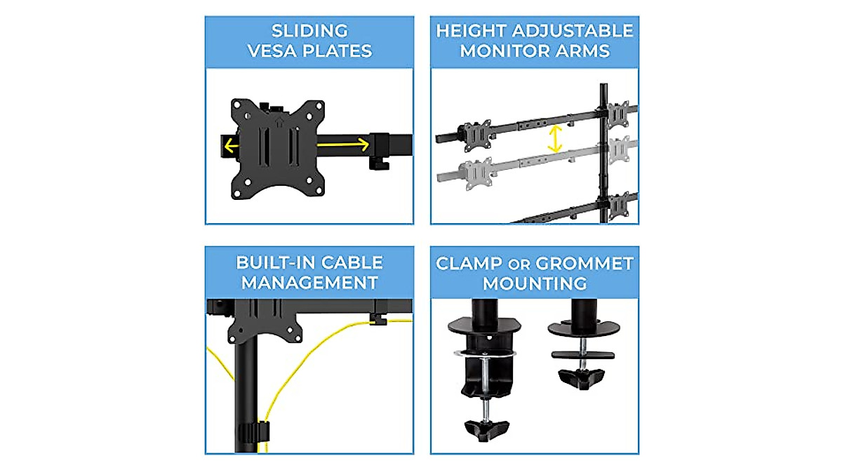 Adjustable 6 Monitor Mount Desk Stand - Stand Steady