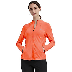 MoFiz Horse Riding Shirts for Women Long Sleeves UV Protection Zip-up Slim Fit Biking Shirt Orange XL