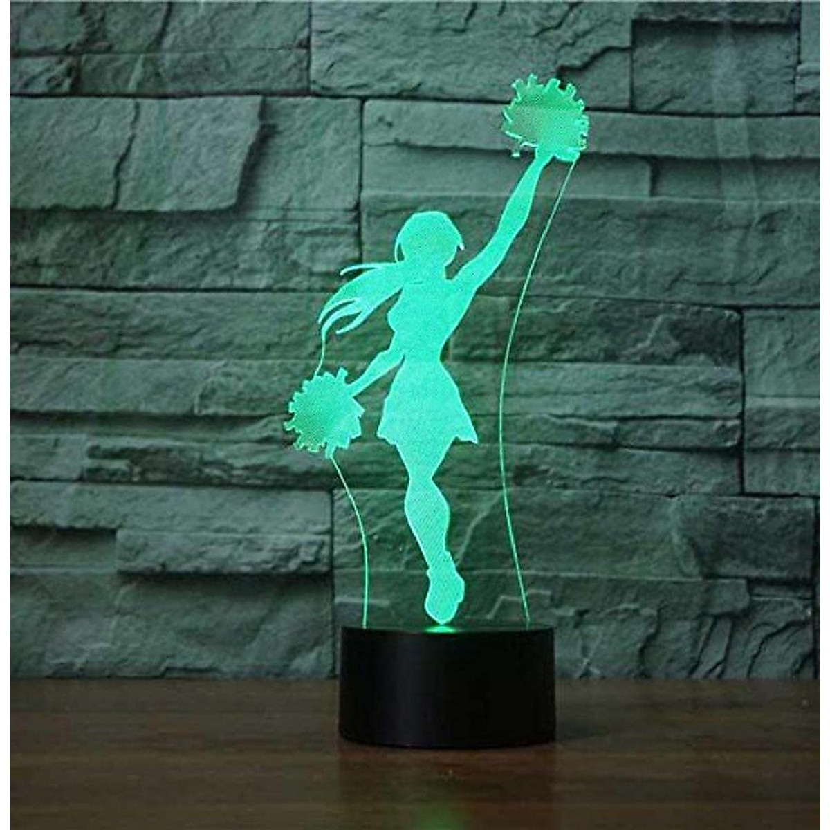 3D Novelty Cheerleader Night Light Remote Control Touch Switch 16 Color Change LED Table Desk Lamp Acrylic Flat ABS Base USB Charger Home Decoration Toy Birthday Xmas Kid Children Gift