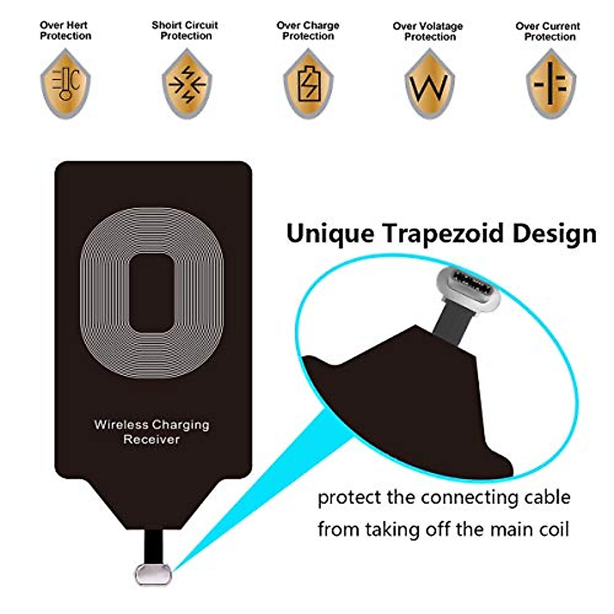 Wireless Charging Receiver Qi Charger Adapter for Moto E7 Plus LG G5 Galaxy A40 A41 A42 5G A60 A12 A11 A10e A01 A32 A31 A30 A22 A21s A21 A20e A20 A72 A71 A52 A51 A50 Samsung USB Type C Android Charge