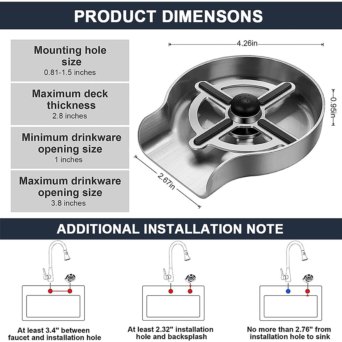 ESOW Metal Faucet Glass Rinser for Kitchen Sinks, Auto Flushing with 10 Powerful Water Spraying Holes, Bottle Washer, Cup Cleaner, Bar Accessories, Stainless Steel 304 Brushed Nickel Finish