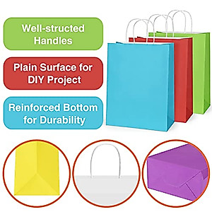 Poever 48Pcs Party Favor Bags Colorful Gift Bags 6 Colors 10x5x13 Kraft Paper Bags with Handles Rainbow Goody Bags for Kids Birthday Wedding Business