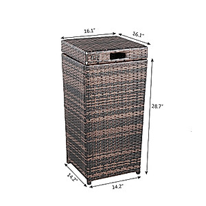 HomVent 26.7 Gallon Hideaway Can, Outdoor Wicker Trash Bin Rattan Patio Waste Basket with Lid, Wicker Recycling Basket Patio Trash Can for Backyard, Deck, Poolside (Brown)