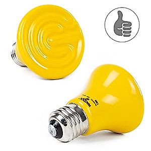 WACOOL Ceramic Heat lamp Bulbs for Reptiles, Color Changing Reptile Heat Lamp 75W 2 Pack, Reptile Heat Light Bulb