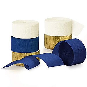 NICROLANDEE Navy Blue Party Decorations - 6Rolls Navy Blue Gold Crepe Paper Streamers Tassels Streamer Paper for Navy Party Get Ready Bridal Shower Wedding Engagement Birthday Graduation Supplies