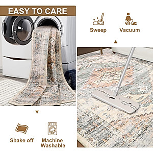 LEEVAN 8x10 Area Rug Washable Living Room Rug Ultra-Thin 8x10 Rug for Bedroom Non Slip Classroom Rug Kids Rug Tan Stain Resistant Area Rug for Nursery/Playroom