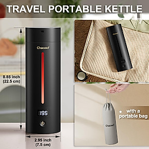 CHACEEF Travel Kettle Upgraded, Portable Electric Kettle, 350ml Small Electric Kettle with 5 Variable Presets, 304 Stainless Steel Mini Hot Water Boiler with Auto Shut-Off & Boil Dry Protection, Black