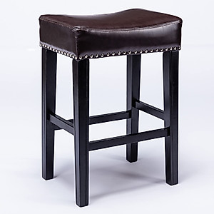 YLEOOB Counter Height 26 "Kitchen Counter stools, Backless Artificial Leather stools, Farmhouse Island Chairs, Solid Wood bar stools, 2-Piece Set (26", Dark Brown)