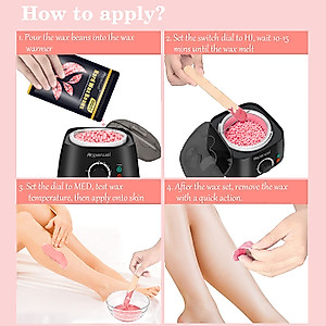 Auperwel Painless Hard Wax Beans for Hair Removal, 10.5oz Upgraded Formula for Face, Eyebrow, Brazilian Bikini with 10 Applicators (3 Rose)