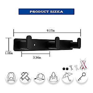 Potaosey 2-Pack Black Wall Coat Rack, Wall Mounted Coat Rack with 3 Hook,Modern Style Coat Rack Wall Mounted,Metal Coat Hooks Rail for Coat Hat Key Bathroom Bedroom Hotel Entryway