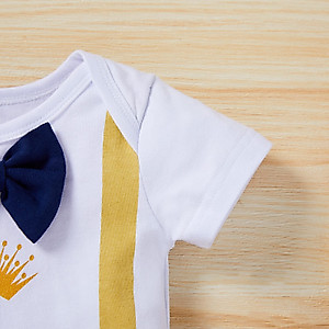 Viworld Baby Boy 1st Crown Birthday Shorts Set Infant Boy Gentleman Bow Tie Romper + One Shorts Cake Smash Outfits