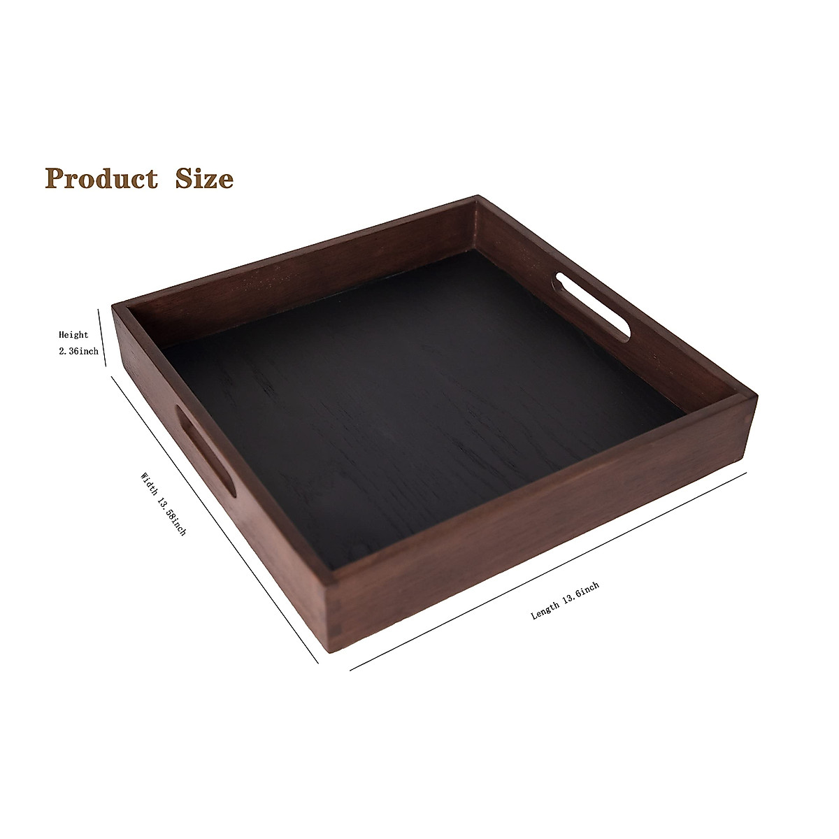 CRAZYWOOD 13.6x13.6 Inches Walnut with Carry Handle Black Ottoman Tray Serve Tea Coffee or Breakfast in Bed Classic Wooden Decorative Serving Tray Decorative Serving Tray