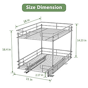 ROOMTEC Pull Out Cabinet Organizer 11" W x 18" D, Kitchen Cabinet Organizer and Storage 2-Tier Cabinet Pull Out Shelves Under Cabinet Storage for Kitchen Black