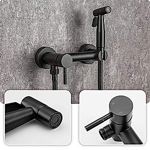 MINJING Bidet Faucet Black, Brass Wall Mounted Toilet Bidet Sprayer, Cold and Hot Water Bidet Faucets, Bathroom Cloth Diaper Sprayer Set for Personal Hygiene
