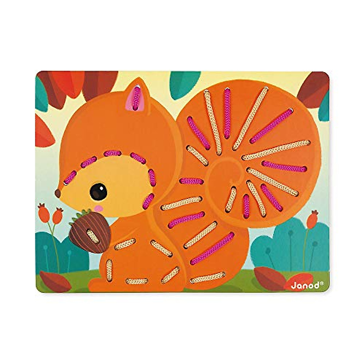 Janod Lacing Game Animals - 6 Lace and Trace Cards with 12 Laces - Ages 4+ - J05313
