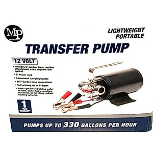 12-volt DC 1/10th HP 330 GPH Battery Powered Portable Mini Water Transfer Utility Pump with Metal Connectors for Standard 3/4" Garden Hose Great for removing water from Boats Water Yard or Garden