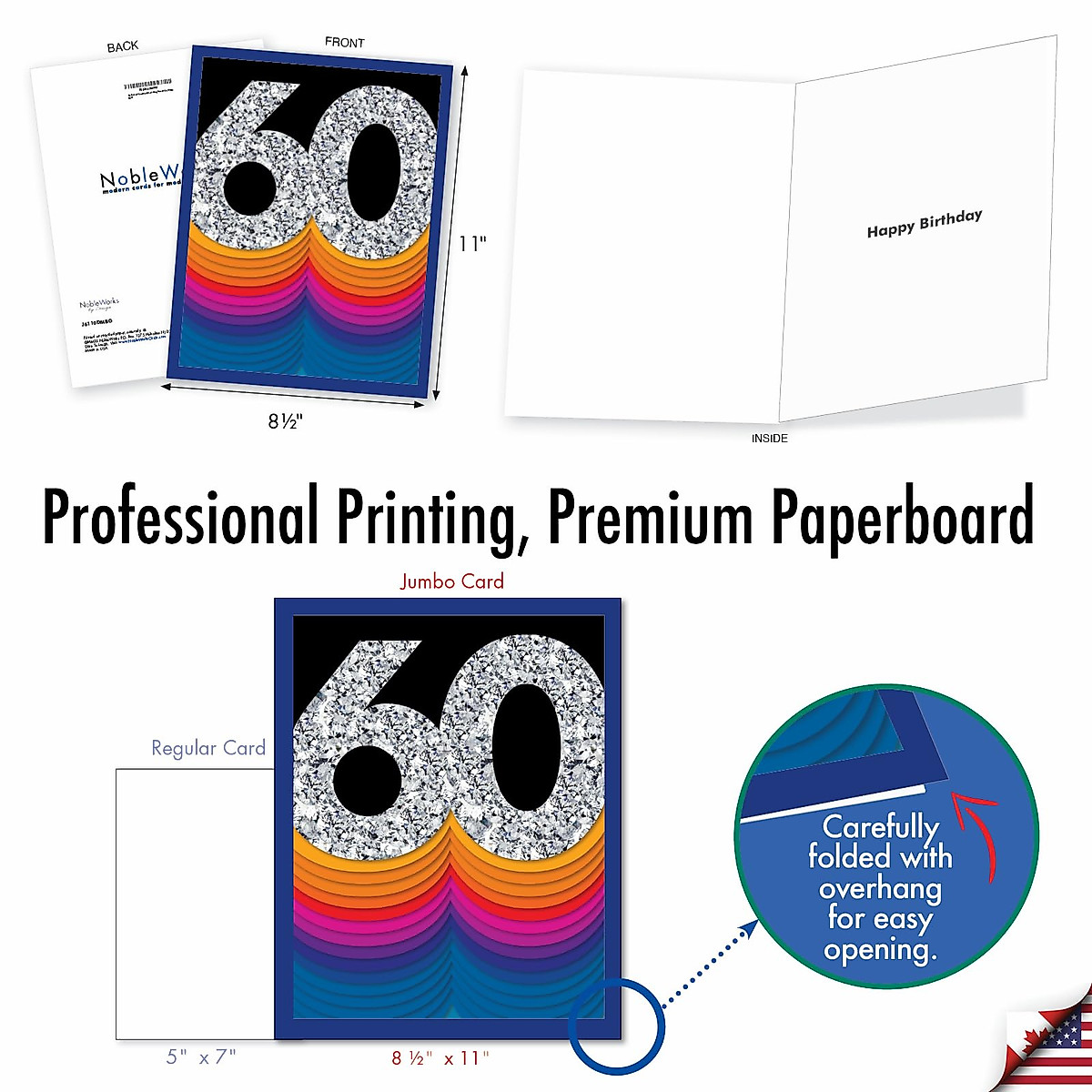 The Best Card Company - 60th Jumbo Birthday Greeting Card (8.5 x 11 Inch) - 60 Years Old Celebration (Not 3D or Layered) - Bold Milestones 60 J6110DMBG
