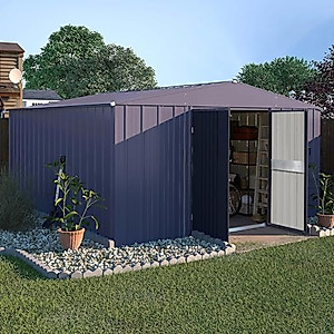 MUPATER Shed Outdoor Storage 10 x10 FT, Metal Shed Kit with Lockable Doors and Vents, Garden Furniture Tools Storage Shed House for Backyard, Patio and Lawn, Grey