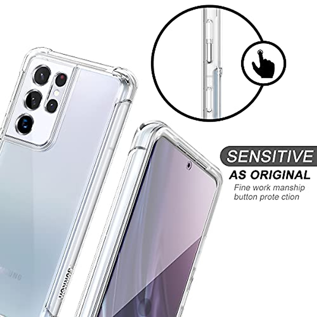 SURITCH Clear Case for Samsung Galaxy S21 Ultra 5G,[Built in Screen Protector][Camera Lens Protection] Full Body Protective Shockproof Bumper Rugged Cover for Galaxy S21 Ultra 6.8 Inch (Clear)