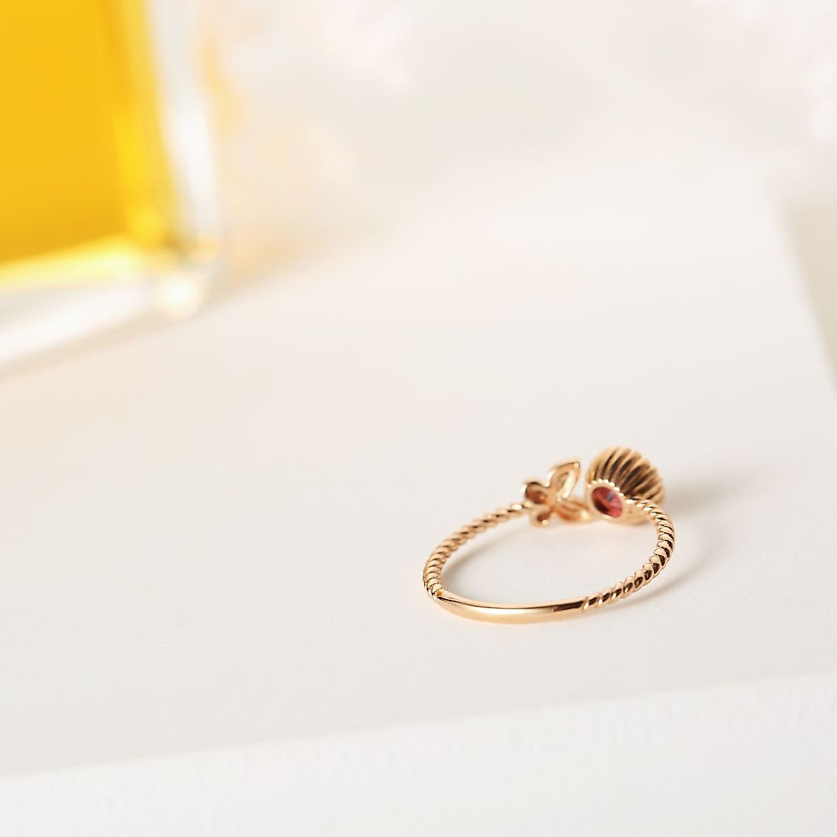 Carleen 18K Solid Rose Gold Round Pink Tourmaline Ring Dainty Fine Jewelry Butterfly Rings for Women (7)