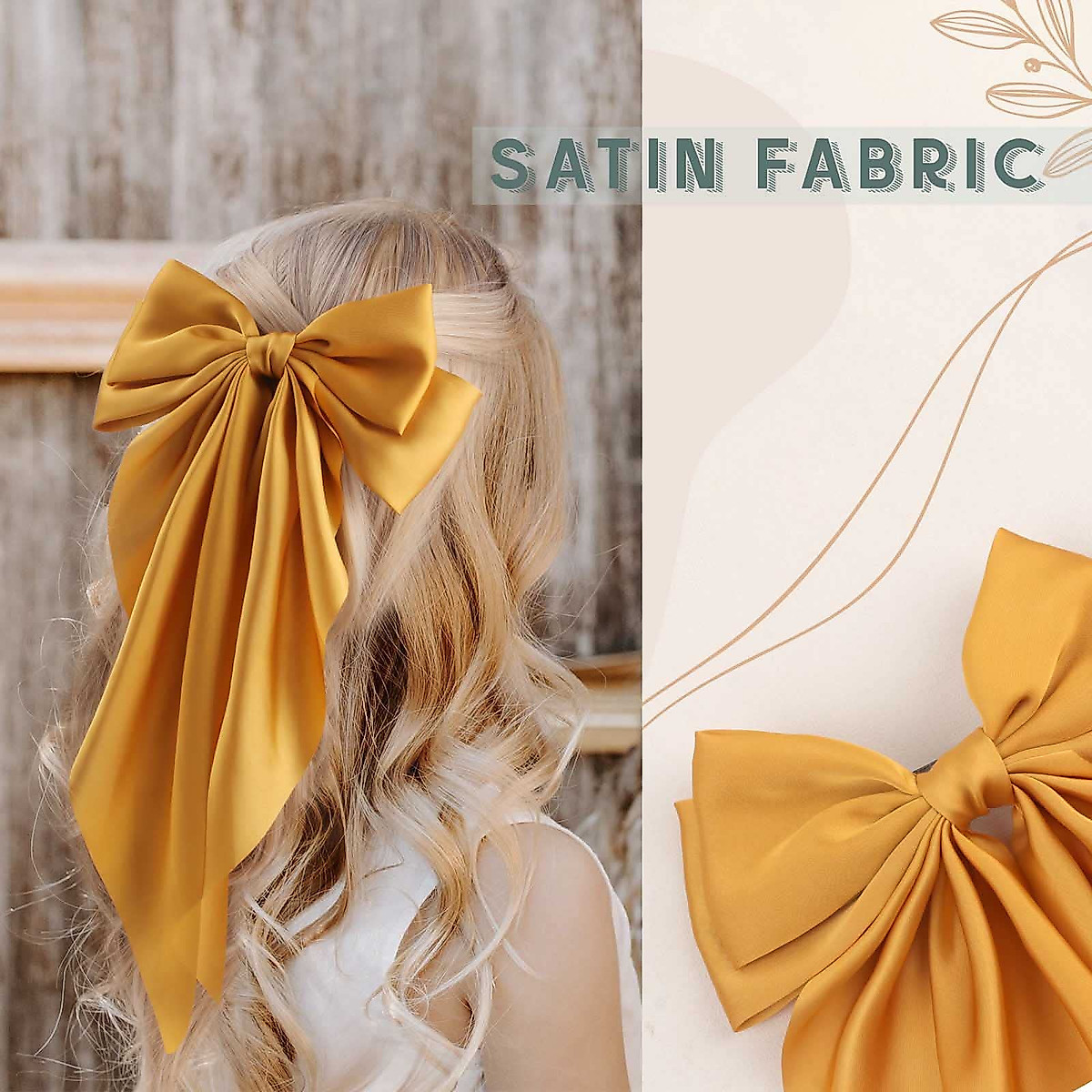 VOBOBE Hair Bow Clip, 8Pcs Big Satin Layered Hair Accessories for Women Girls, 8 Inch Barrette Hair Clip, Long Black Ribbon Bows, French Style, 8 Count