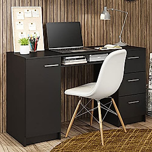 Madesa Home Office Computer Writing Desk with 3 Drawers, 1 Door and 1 Storage Shelf, Plenty of Space, Wood, 30” H x 18” D x 53” W - Black