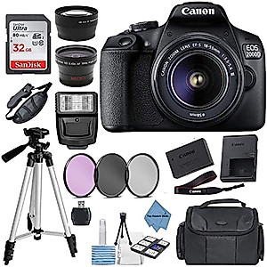 Canon EOS 2000D (Rebel T7) DSLR Camera w/Canon EF-S 18-55mm F/3.5-5.6 Zoom Lens + Case + 32GB Memory Card + TopKnotch Kit