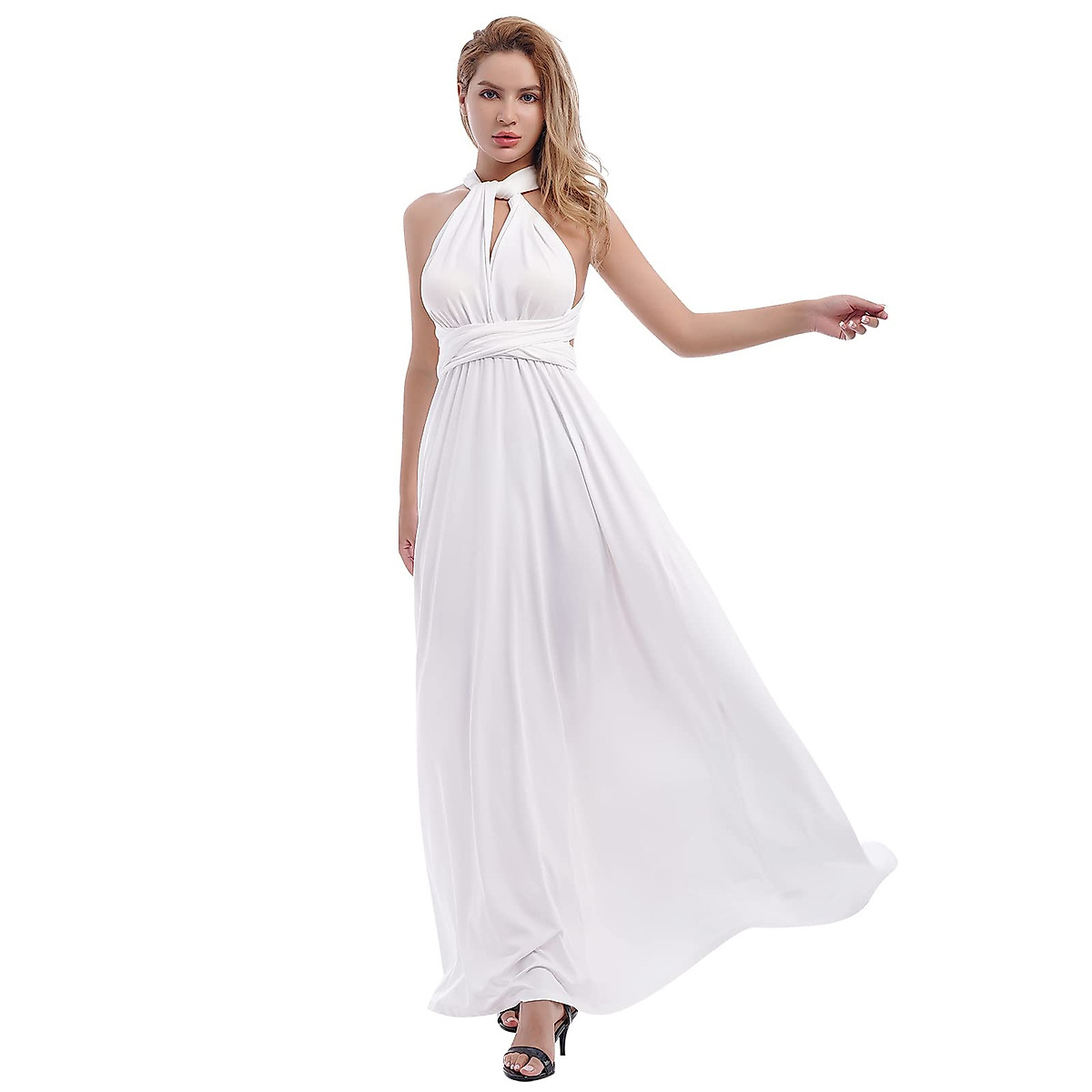 IBTOM CASTLE Women's Transformer/Wrap Solid Maxi Cocktail Dress (4/XS, White)