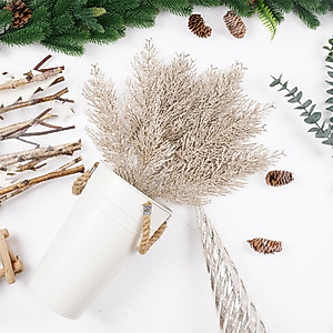 Christmas Glitter Stems 24pcs Artificial Pine Tree Picks for Christmas Tree Ornaments fillers, DIY Xmas Wreath, Crafts, Garland, Holiday, Party, Wedding and Home Decoration(Gold)